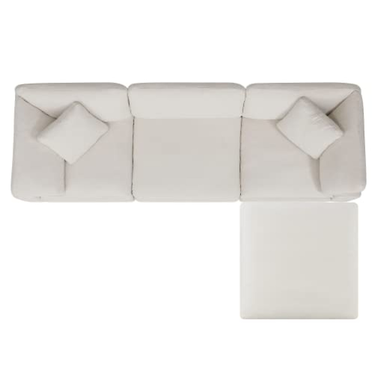 ASY Cloud Down Modular Sectional Sofa 121' L-Shaped Reversible Chaise Couch Feather - Low to Ground Modern Deep & Plush Seats (4-Piece (Corner Chair (2) + Armless (1) Ottoman (1), Natural), (CLD9)