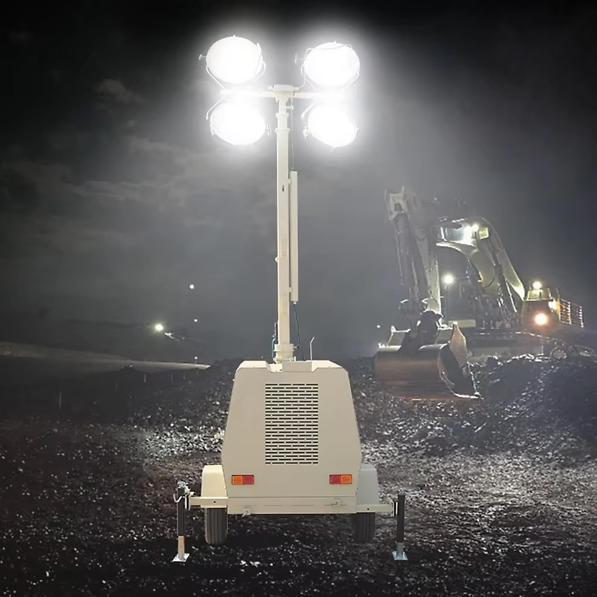 Silent Mobile Light Tower Diesel Engine with 360° Rotating High Mast