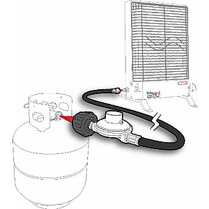 Camco Low Pressure Gas Regulator with 12' Hose 70,000 BTUs/Hr Simple and Quick Install - Use with Low Pressure Gas Fired Heaters (57721)