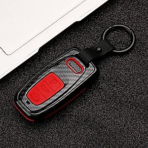 Beerte Key Fob Cover fit for Audi A3 A4 A5 A6 A7 A8 S5 Q3 Q5 Q7 TT Key Shell 3 Button Keyless Entry Remote Control Smart Car Key Fob Protective Case(Red Carbon Fiber)