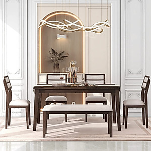 TREXM Classic and Traditional Style 6 - Piece Dining Set, Includes Dining Table, 4 Upholstered Chairs & Bench (Espresso)
