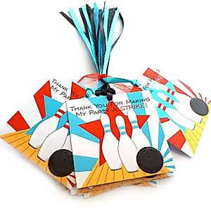 Boy Bowling Thank You Favor Tags by Adore By Nat - Girl Kid Birthday Entertainment Sport Party Gift Tags - Set of 12