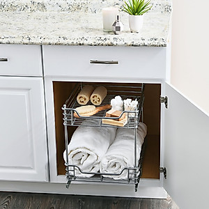 Household Essentials Glidez Multipurpose Chrome-Plated Steel Pull-Out/Slide-Out Storage Organizer for Under Cabinet Use - 2-Tier Design - Fits Standard Size Cabinet or Shelf, Chrome