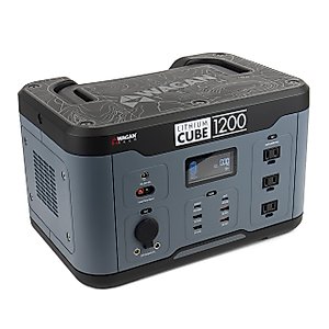 Wagan EL8836 Lithium Cube 1200 Portable Power Station 1166Wh Lithium Battery, 120V 1000W Pure Sine Wave, AC DC Outlet, USB Outlet, Solar Power Generator