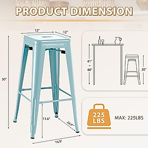 Furmax 30 Inches Metal Bar Stools Bar Height High Backless Stools Indoor Outdoor Stackable Kitchen Stools Set of 4 (Blue)