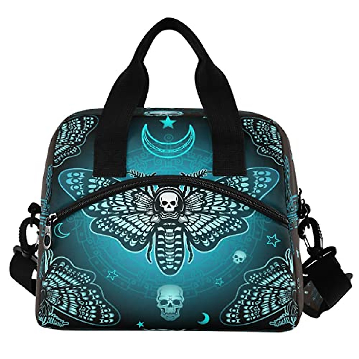 MNSRUU Insulated Lunch Bag Butterfly Skull Mysticism Lunch Tote Reusable Cooler Bag Container with Adjustable Shoulder Strap