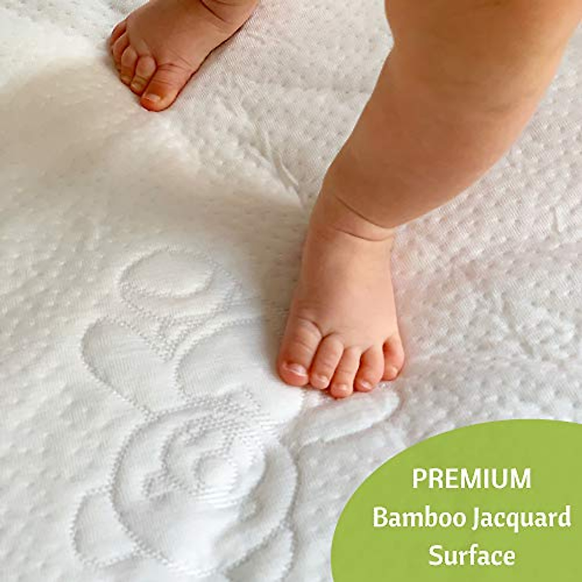 Vesta Baby Crib Mattress Protector Noiseless Waterproof Pad Cover Soft Jacquard Fitted Sheet Natural Bamboo for Infant and Toddler Standard Size Cribs