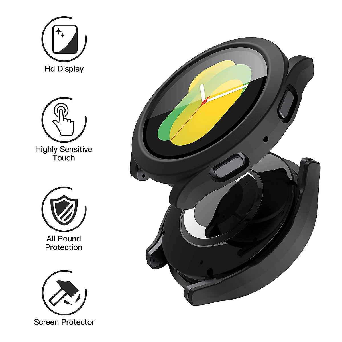 Misxi 2-Pack Hard PC Case with Screen Protector for Samsung Galaxy Watch 5 Galaxy Watch 4 40mm, Ultra-Thin Scratch Resistant Cover with Tempered Glass, 1 Black + 1 Transparent