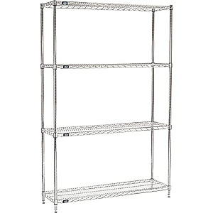 Nexel 12" x 48" x 74", 4 Tier Adjustable Wire Shelving Unit, NSF Listed Commercial Storage Rack, Chrome Finish, leveling feet