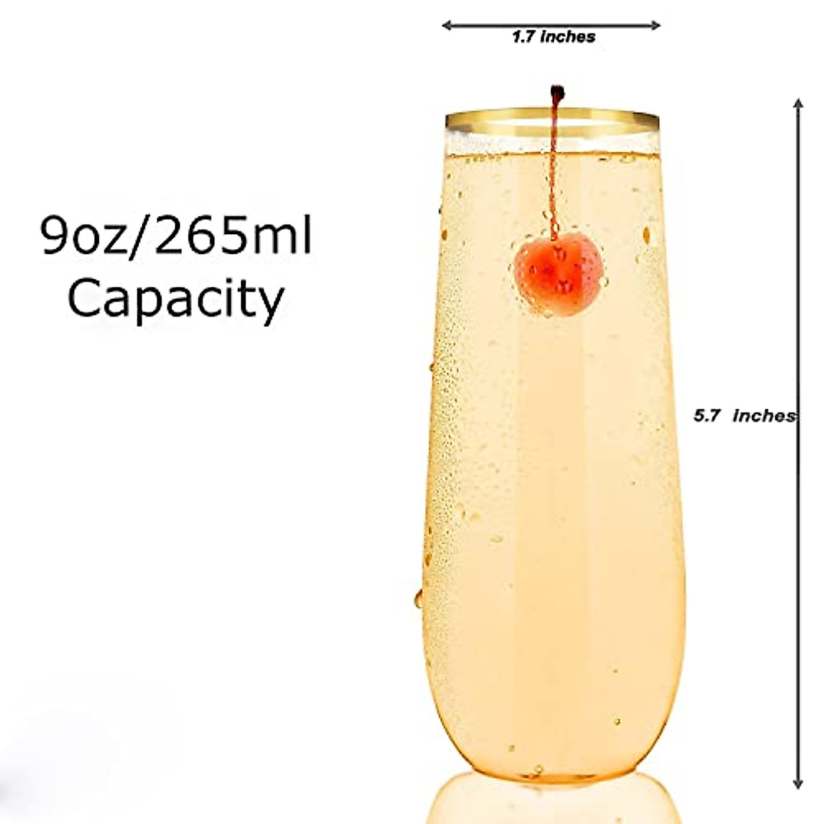 ROIMEE VONT 48 Pack Plastic Champagne Flutes Disposable 9 Oz Stemless Clear Plastic Champagne Glasses Plastic Mimosa Glasses with Gold Rim Unbreakable for Party Wedding Birthday (Heavy Duty)