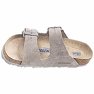 Birkenstock Men's Arizona Soft Footbed Slides, Stone Coin, Grey, 10 Medium US