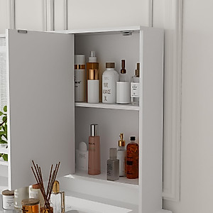 ROMSHINE White Vanity Desk with Trifold Mirrors & LED Light, Large Makeup Vanity with Glass Top, 9 Drawers & Shelves, Modern Vanity Desk with Mirrored Doors in 3 Colors, Thickened Tabletop, White