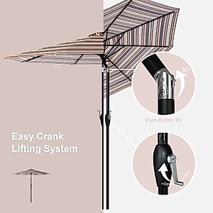 Tempera 9 ft Striped Patio Umbrellas Outdoor Table Market Umbrellas with 2-year Nonfading Canopy, 8 Sturdy Ribs and Push Button Tilt & Crank