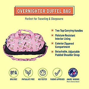 Wildkin Kids Overnighter Duffel Bags for Boys & Girls, Perfect for Early Elementary Sleepovers Duffel Bag for Kids, Carry-On Size & Ideal for School Practice or Overnight Travel Bag (Horses in Pink)