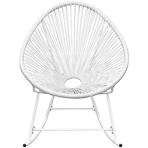 loibinfen Outdoor Rocking Moon Chair, Outdoor Wicker Rocking Chair, Garden Patio Yard Porch Lawn Balcony Backyard Furniture All- Weather Wicker Rocker Chair, White Poly Rattan -123