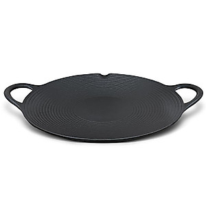 HAZURE Outdoor Grill pan cast Iron pan Casserole Grill pan Korean Style teppanyaki Grill pan barbecure Grill pan for Home use Round Ear Baking Dish 33cm