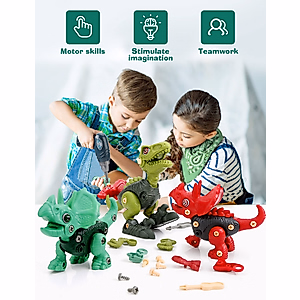 EduCuties Dinosaur Toys for Kids 3-5, Take Apart Dino Games for Boys Girls Age 5-7, Construction Building Educational STEM Sets with Electric Drill for Children Birthday Present