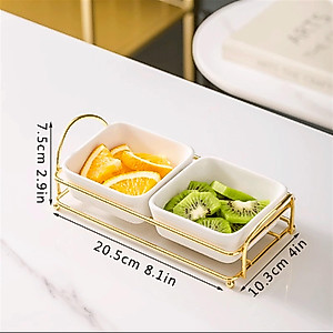 HEXEH Salad Plate Porcelain Ice Cream Bowls, White Bowls for Kitchen, Square Serving Bowls for Appetizers Dessert Salads Fruits with Metal Tray. Plastic Plate (Color : Brass)