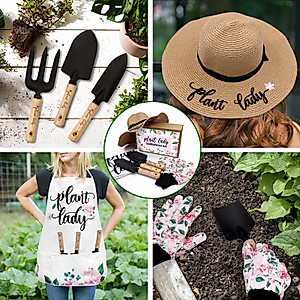 Percozzi Plant Lady Gardening Gifts for Women Gardening Tools Kit with Planting Tools Straw Hat Floral Apron Glove for Her Spring Outdoor Grandmother Horticulture Starter Set of 6