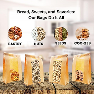 Bread Bags for Homemade Bread Sourdough - 50 Pack Large Paper Bread Bags for Sourdough with Tintie Tab Lock, 90pcs Stickers, Clear Front Window: Sourdough Bread Bags for Gifting