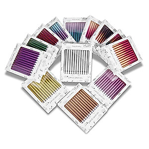 SHARESYNC Gradient Colorful Birthday Cake Candles with Gold Glitter Power Long Thin Cupcake Happy Birthday Candles Topper for Wedding Celebration Party 24pcs (Cyan+Purple-1)