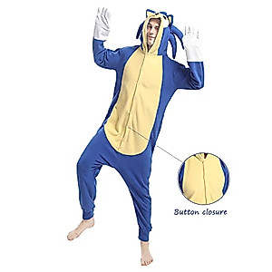 Oiziuzio Adult Animal Onesies Unisex Holloween Costume Hedgedog Pajamas for Women Men Blue L