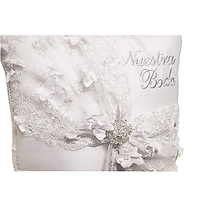 Set of 2 White Wedding Kneeling Pillows, Embroidered Nuestra Boda Kneeling Pillows, Satin and Lace Kneeling Pillows, White/Silver