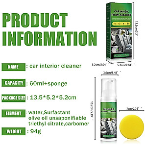 Ganbaro Car Magic Foam Cleaner, Powerful Upholstery and Car Seat Stain Remover, Multipurpose Foam Cleaner for Car Detailing - 60ml with Cleaning Sponge