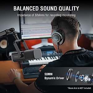 FIFINE XLR/USB Microphone and Studio Monitor Headphones Set, Computer Recording Mic with Mute Button, RGB, Over Ear Wired Headset Pack for YouTube Podcasting Streaming Gaming (AM8+H8)