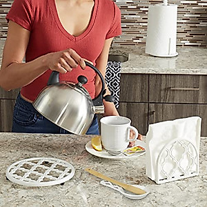 Lattice Collection Cast Iron Napkin Holder, By Home Basics (White) / Napkin Holders For Kitchen, Table Napkin Holder With Non-Skid Feet