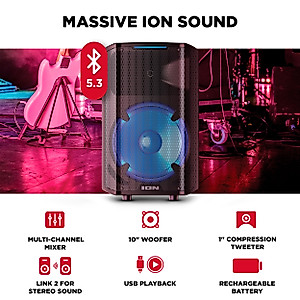 Ion Audio Trouper 300 - Battery Powered Portable Bluetooth Speaker with Rechargeable Battery, Multi-Channel Mixer and Lights (Renewed)