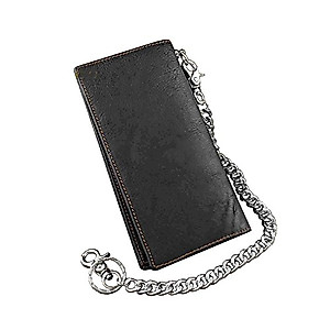 Biker Rock Star Concho Mens Card Money Long Black Real Leahter Wallet With Chain