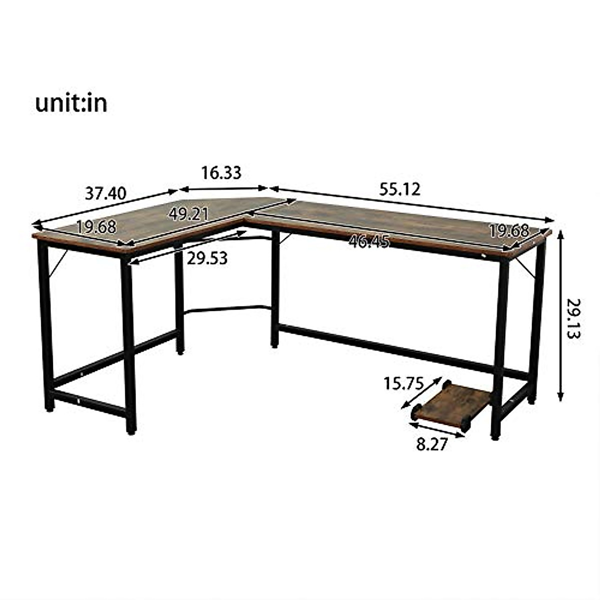 XICA L Shaped Computer Desk with Computer Case Stand for Home and Office (Dark Wood)