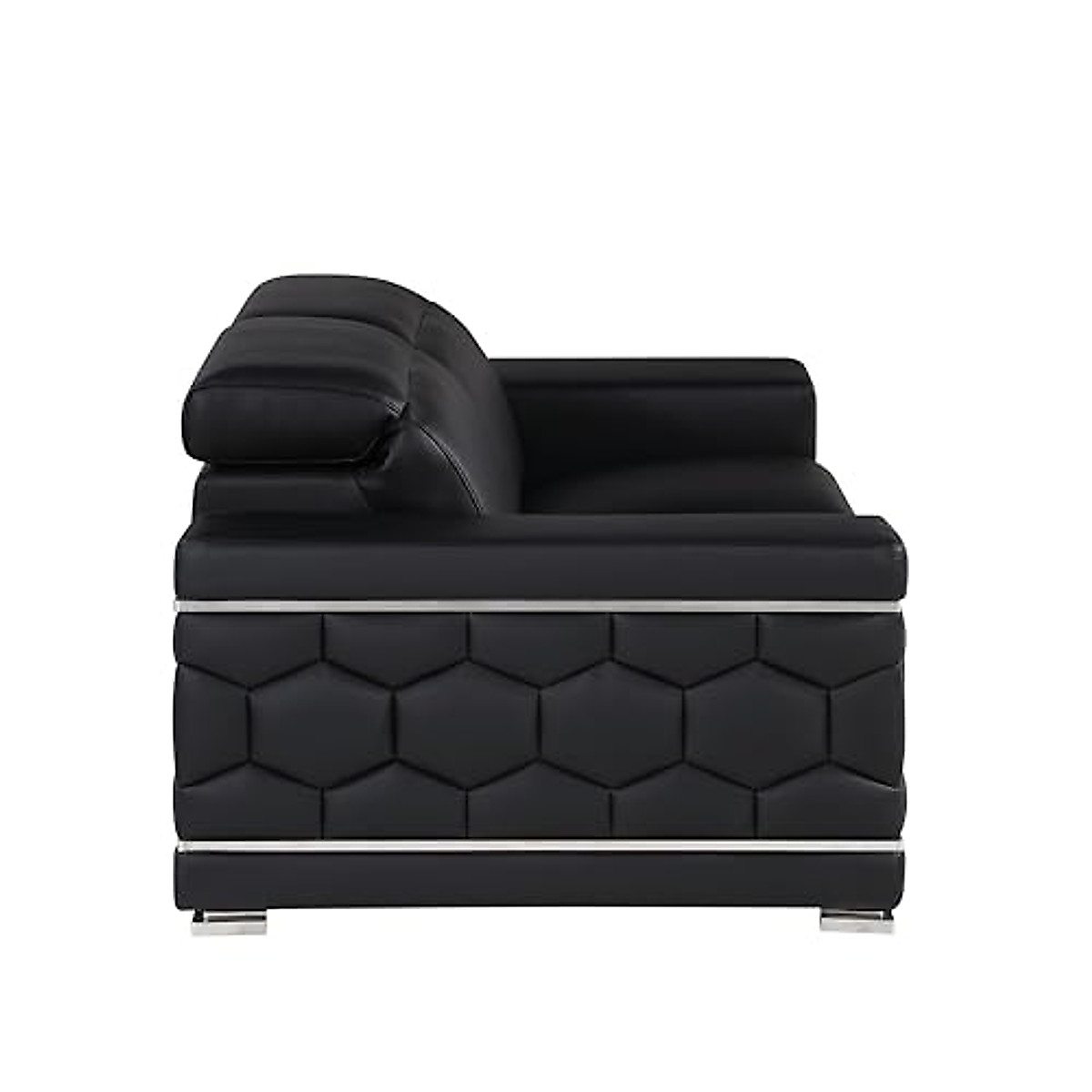 Blackjack Furniture Soren Genuine Leather Upholstered Loveseat with Adjustable Headrests, Solid Brazilian Wood Frame and High Density Foam Cushioning, Black