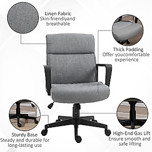 Vinsetto Mid Back Home Office Chair Height Adjustable Linen Fabric Desk Task Chair with Ergonomic Line Wide Seat, Thick Padding, and Armrest