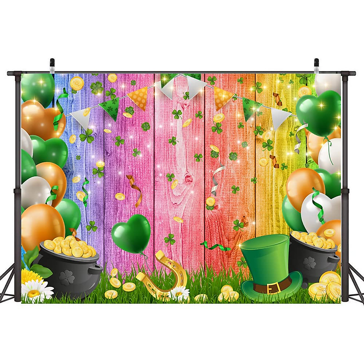 Ticuenicoa 7×5ft Happy St. Patrick's Day Photo Backdrop Colorful Wooden Pattern Lucky Irish Shamrock Clover Photography Background Kids Adults Birthday Baby Shower Newborn Banner