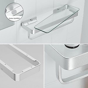 dancrul Bathroom Shelf Glass Bathroom Shelves Wall Mounted Rectangular Floating Shelves for Wall Decor Bathroom Organizer Matte Silver Set