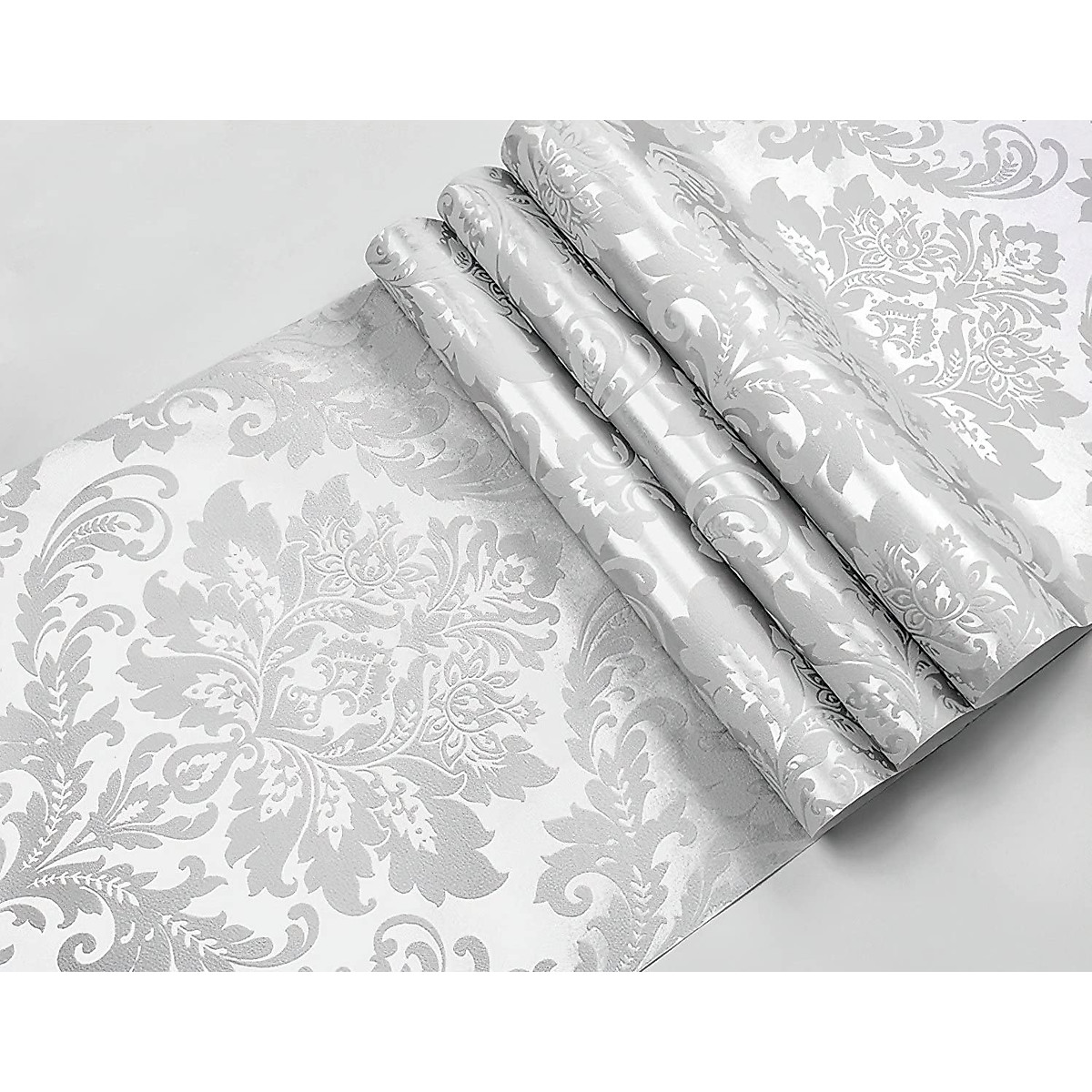 yaretzy Peel and Stick Wallpaper 3D Silver Grey Floral Modern Damask Removable Wallpaper Bedroom Embossed Sticky Self Adhesive Wallpaper 20.8inch x 118inch