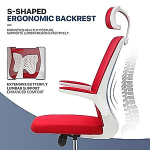 MoNiBloom Ergonomic Office Desk Chair Swivel Breathable Mesh Computer Chairs with Headrest and Lumbar Support, 95°-125° Adjustable High Back Chair, 250 LBS Capacity, Red