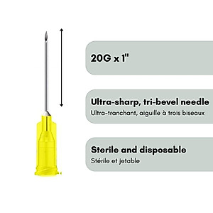 Elimedical Veterinary Hypodermic Needle, Poly Hub 20G x 1 inch, 100 per box, Individually Packed, NDL2025