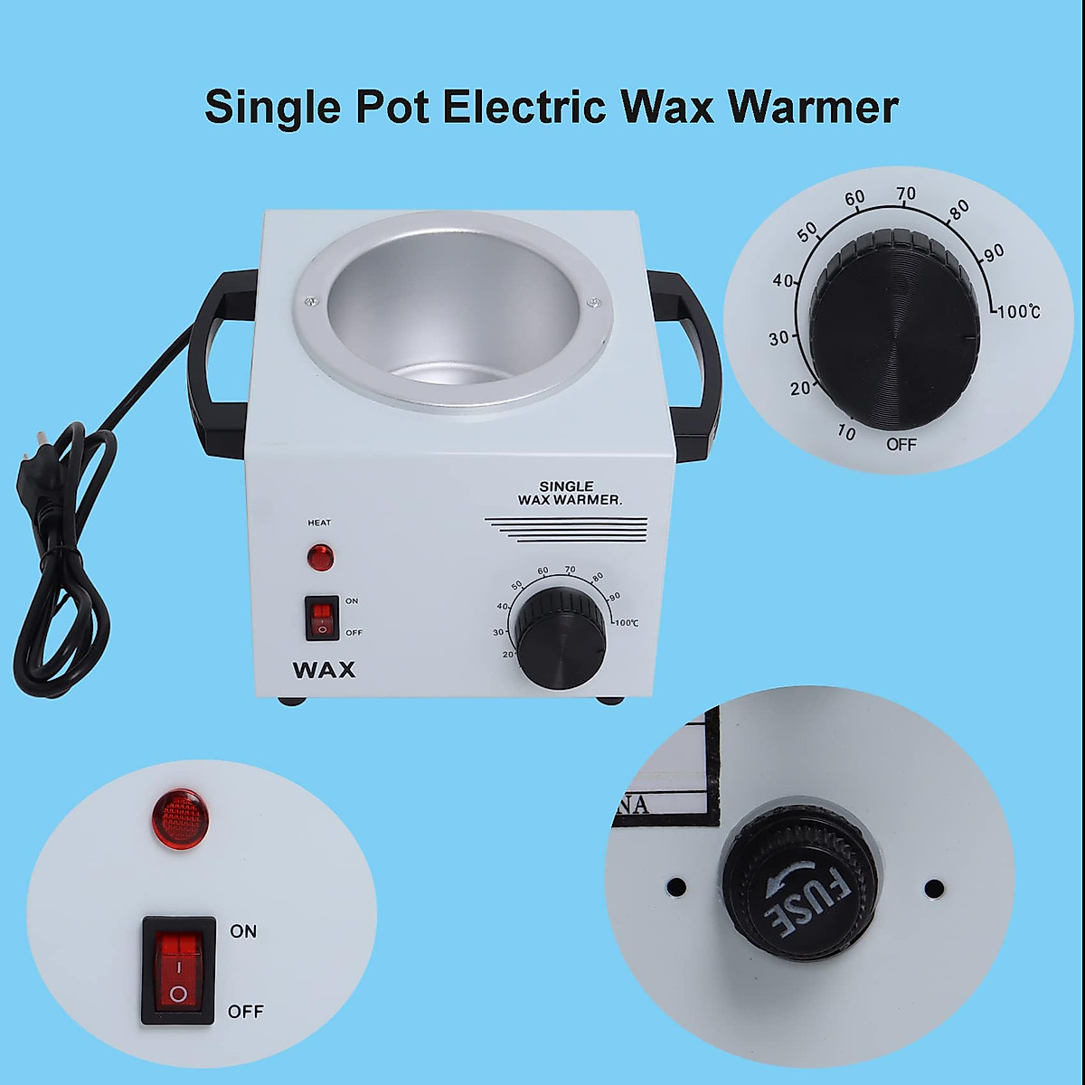 Single Electric Wax Heater Paraffin Warmer Machine Pots Waxing Hair Removal Removing Salon Hot SPA Body with Wood Craft Sticks