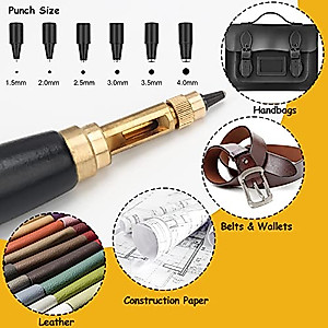 Japanese Screw Punch, Boyistar Wood Handle Belt Hole Puncher, Adjustable Leather Hole Punch Tool for Belts, Watch Band, Handbags with 6 Tip Sizes 4/3.5/3/2.5/2/1.5mm Screws