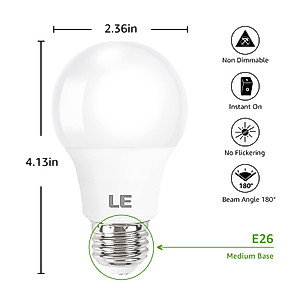 LE LED Light Bulbs 60 Watt Equivalent, 9W 800 Lumens Non-Dimmable, Daylight White 5000K, A19 E26 Standard Medium Base, 10000 Hour Lifetime 5 Count (Pack of 1)
