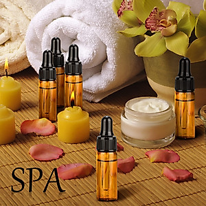 Bokon 100 Pcs Glass Dropping Bottles Mini Essential Oil Dropper Bottles Empty Sample Vials with Black Cap Tiny Storage Jars with Dropper for Perfumes Cosmetic Liquid Aromatherapy Lab (Amber,5 ml)