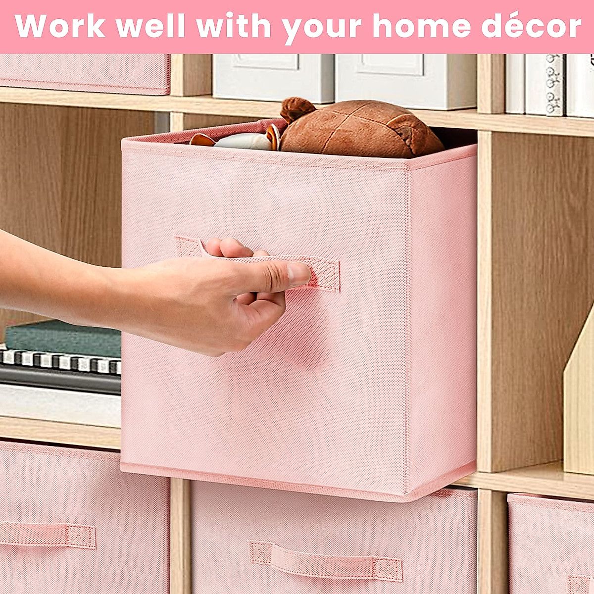 Criusia Storage Cubes - 11 Inch Heavy Duty Fabric Storage Bins for Shelves Closet, Cube Organizer - 8 Pack Collapsible Cube Storage Bins Baskets for Organizing Clothes Blankets Toys (Pink)