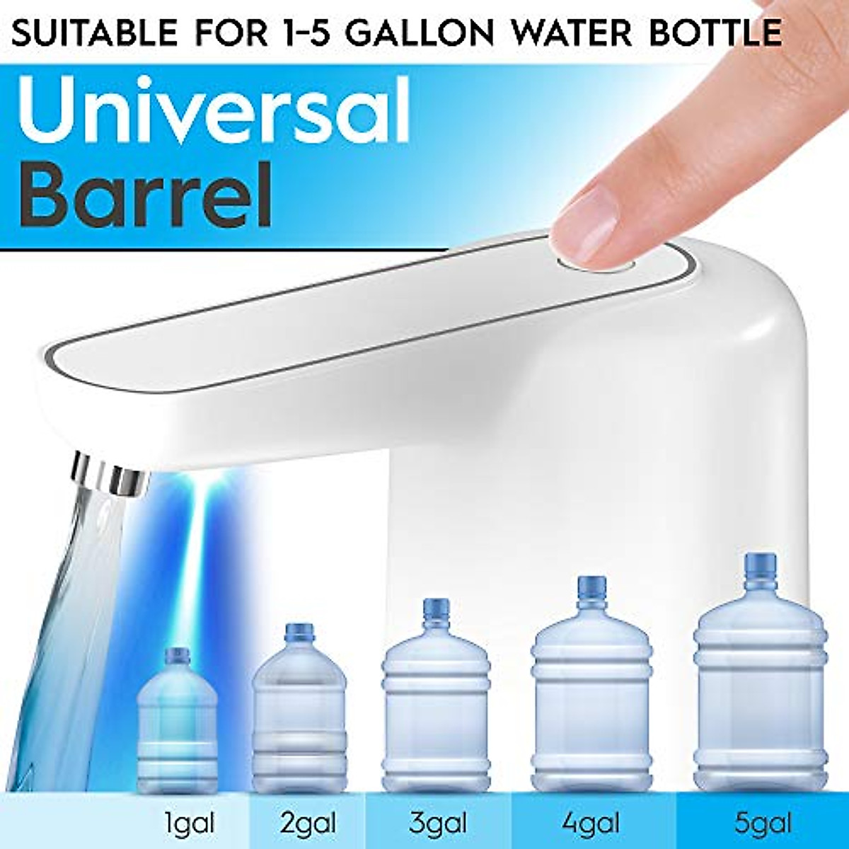 Portable Electric Water Dispenser - 5 Gallon BPA-Free Water Jug Pump - USB Rechargeable Battery - Compatible with 2-5 Gallon Bottles - for Home, Office, Camping, Outdoors, Indoors