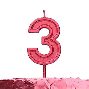 GET FRESH Number 3 Birthday Candle – Red Number Three Candle on Stick – Elegant Red Number Candles for Birthday Anniversary Wedding – Perfect Baby’s 3rd Birthday Candle for Cake – Red 3 Candle
