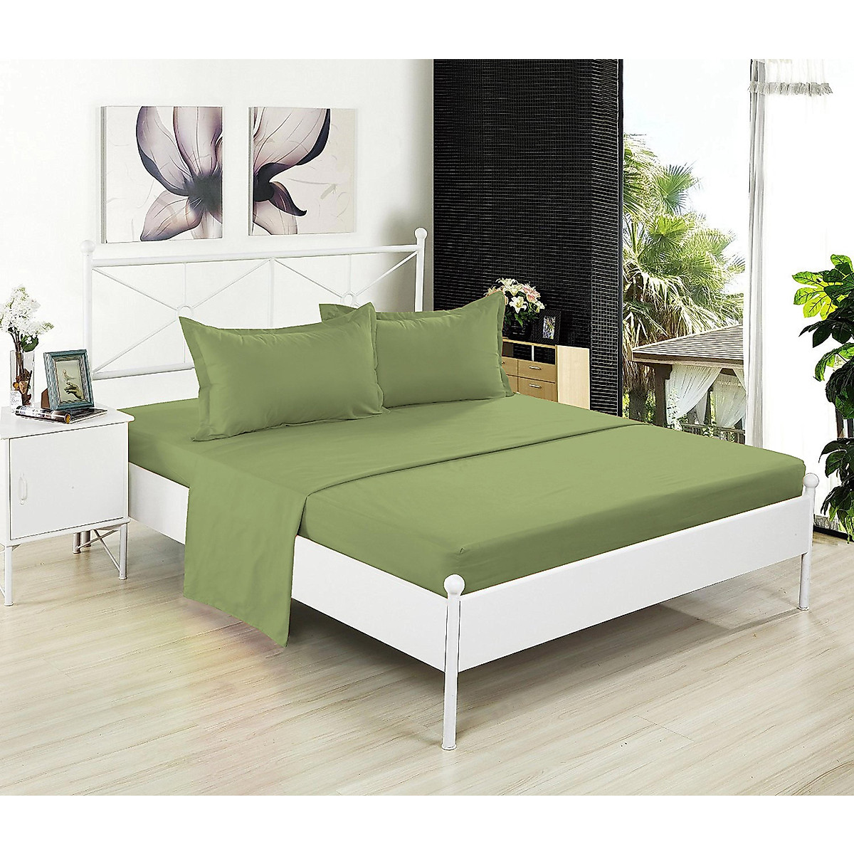 Microfiber 2 Twin Fitted Bottom Bed Sheets (2-Pack) 1800 Ultra Soft and Comfy - 39" x 75" Great for Kids Room, Guest Room, Dorms, Camps, Twin Beds (Twin, Sage Green)