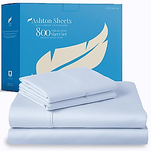 Ashton Sheets 100% Egyptian Cotton Sheets Queen Size - 800 Thread Count 4 PC Queen Sheet Set Egyptian Cotton, Sateen Luxury Sheets Queen Size, High Thread Count Sheets, 16" Deep Pocket - Light Blue