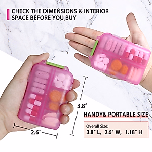 Pill Organizer with Medicine Labels Travel Daily Pill Container Mini Medication Organizer Storage Pill Organizer Travel Essentials Pill Case 7 Day Pill Organizer(Pink & 161 Lables)